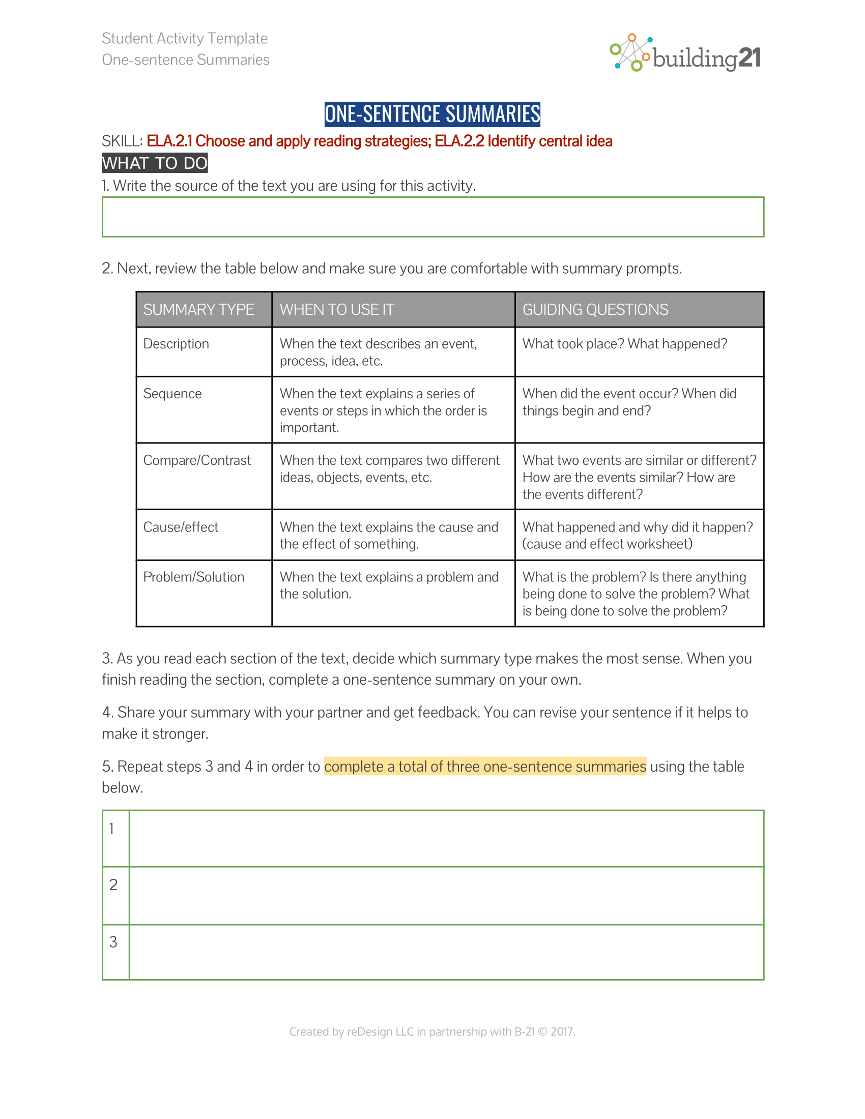 Learning Activity Template: One-Sentence Summaries – Building21